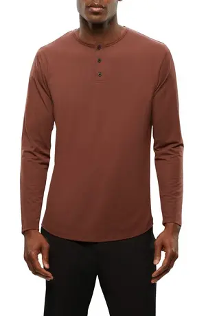 CUTS AO Curved Hem Long Sleeve Henley Umber