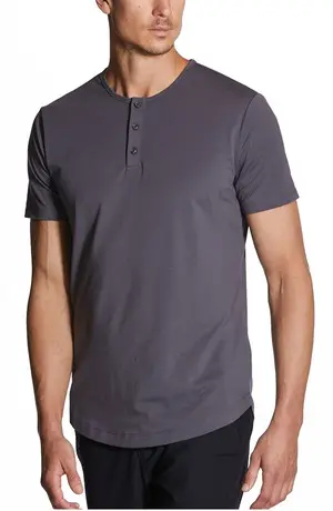 CUTS Ao Curved Hem Short Sleeve Henley Cast Iron