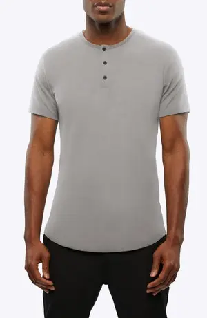 CUTS Ao Curved Hem Short Sleeve Henley Dusky Graphite