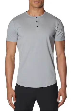 CUTS Ao Curved Hem Short Sleeve Henley Granite