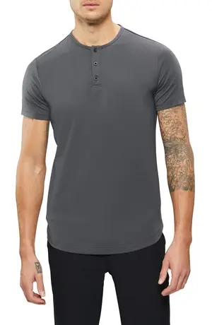 CUTS Ao Curved Hem Short Sleeve Henley Graphite