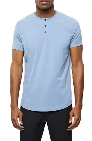 CUTS Ao Curved Hem Short Sleeve Henley Infinity Blue