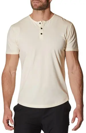 CUTS Ao Curved Hem Short Sleeve Henley Ivory