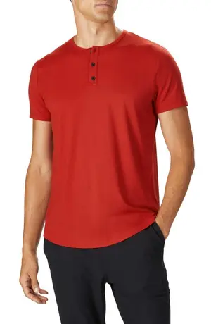 CUTS Ao Curved Hem Short Sleeve Henley Maraschino
