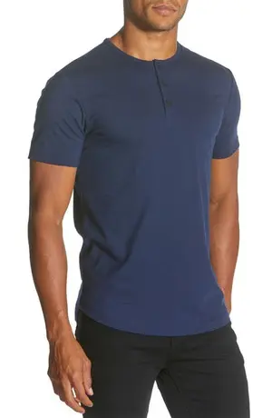 CUTS Ao Curved Hem Short Sleeve Henley - Pacific Blue