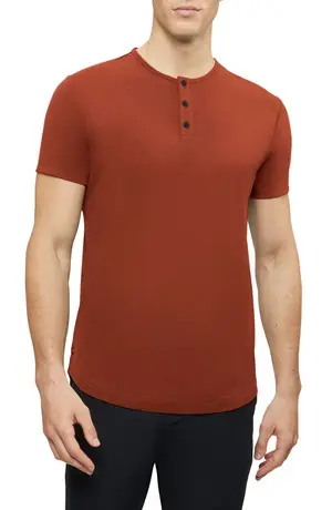 CUTS Ao Curved Hem Short Sleeve Henley Tuscan
