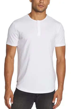 CUTS Ao Curved Hem Short Sleeve Henley - White