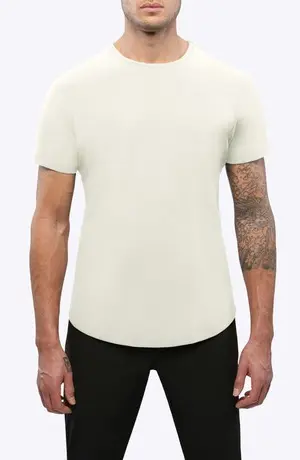 CUTS Ao Curve Hem Cotton Blend T-shirt Ecru