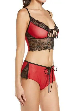 COQUETTE Lace & Mesh Longline Bralette & Boyshorts Set