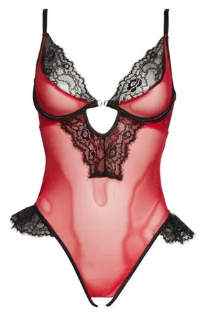 COQUETTE Lace Mesh Teddy - Red