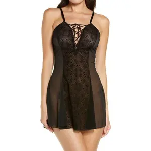 COQUETTE Lace & Mesh Babydoll Chemise - Black