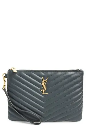 Saint Laurent Small Monogram Leather Wristlet Dark Smog