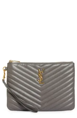 Saint Laurent Small Monogram Leather Wristlet Fog