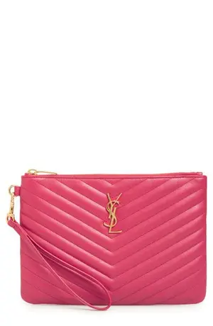Saint Laurent Small Monogram Leather Wristlet Fuchsia Couture