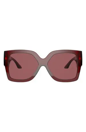 Versace 59mm Rectangle Sunglasses Transparent Red/ Dark Violet