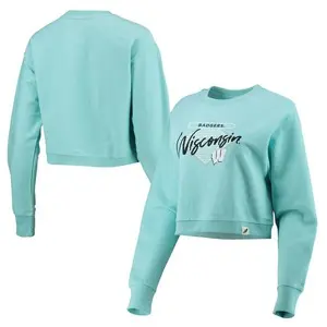 LEAGUE COLLEGIATE WEAR Wisconsin Badgers Corded Timber Crop Pullover Sweatshirt - Light Blue