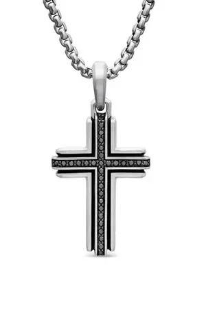David Yurman Deco Cross Pendant With Pavé Black Diamonds - Silver/ Black Diamond