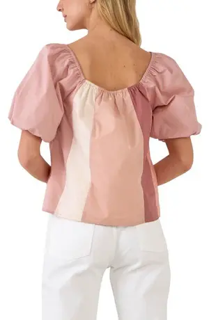 English Factory Puff Sleeve Colorblock Top