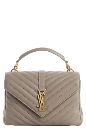 Saint Laurent Medium College Matelassé Leather Shoulder Bag Greyish Brown