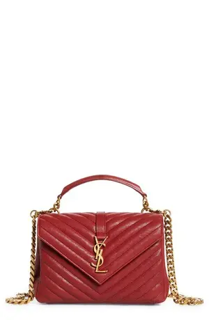 Saint Laurent Medium College Matelassé Leather Shoulder Bag Opyum Red