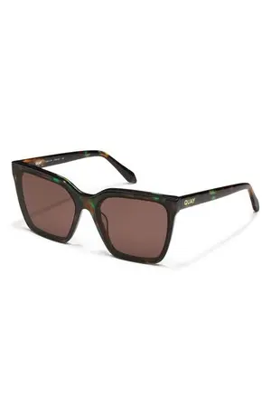 Quay Level Up 60mm Square Sunglasses - Dappled Green Tort/ Brown