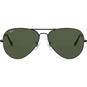 Ray-ban 62mm Aviator Sunglasses - Black/ Green Solid
