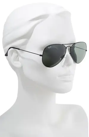 Ray-ban 62mm Aviator Sunglasses - Black/ Green Solid
