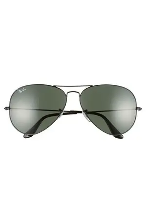 Ray-ban 62mm Aviator Sunglasses - Black/ Green Solid