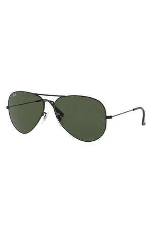 Ray-ban 62mm Aviator Sunglasses - Black/ Green Solid