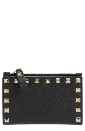Valentino Garavani Rockstud Zip Coin & Card Pouch - Nero