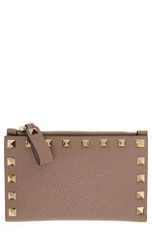 Valentino Garavani Rockstud Zip Coin & Card Pouch - Poudre