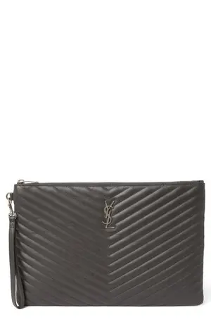 Saint Laurent Large Monogram Matelassé Leather Pouch