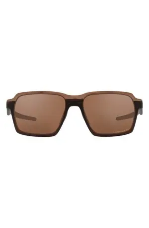 Oakley 58mm Polarized Rectangle Sunglasses Matte Rootbeer/ Prizm Tungsten