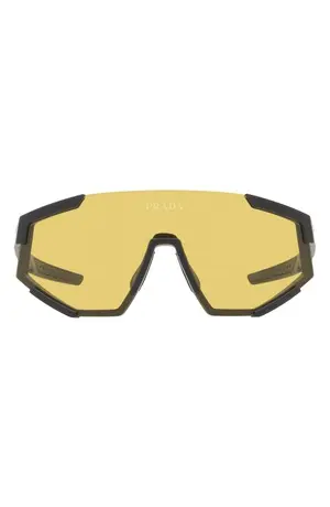 Prada PRADA SPORT 39mm Shield Sunglasses Black Rubber/yellow