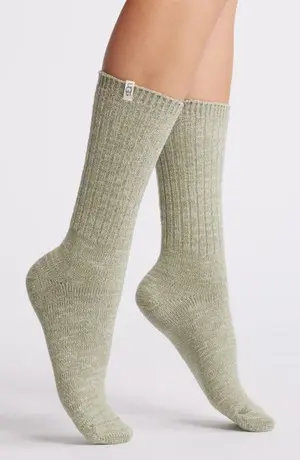 UGG UGG(r) Ribbed Crew Socks Moss Green /grassland