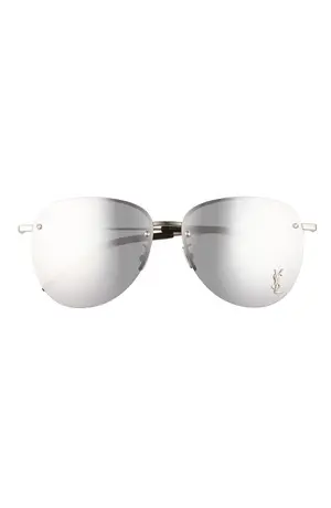 Saint Laurent Saint Laurent 61mm Aviator Sunglasses Silver