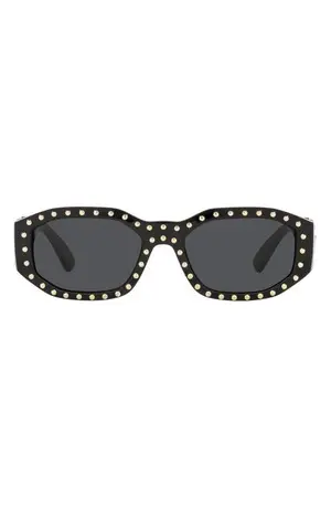 Versace Versace 53mm Round Sunglasses Black Grey