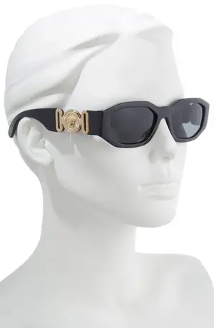 Versace 53mm Round Sunglasses - Black Solid