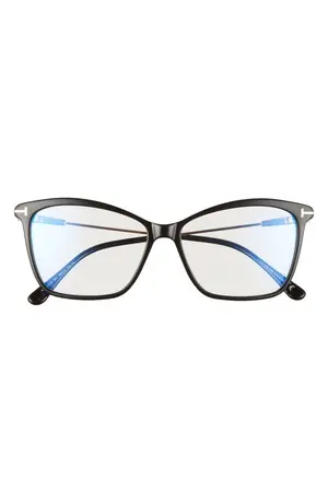 TOM FORD 56mm Cat Eye Blue Light Blocking Glasses - Black/ Rose Gold