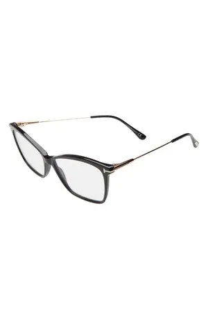 TOM FORD 56mm Cat Eye Blue Light Blocking Glasses - Black/ Rose Gold