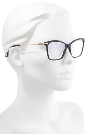 TOM FORD 56mm Cat Eye Blue Light Blocking Glasses - Black/ Rose Gold