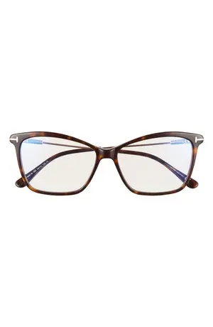 TOM FORD 56mm Cat Eye Blue Light Blocking Glasses Dark Havana/ Rose Gold