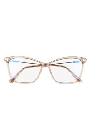 TOM FORD 56mm Cat Eye Blue Light Blocking Glasses - Rose Champagne/ Rose Gold