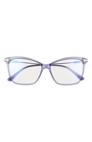 TOM FORD 56mm Cat Eye Blue Light Blocking Glasses Transparent Purple/ Palladium