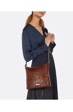 Brahmin Katie Croc Embossed Leather Crossbody Bag - Chocolate