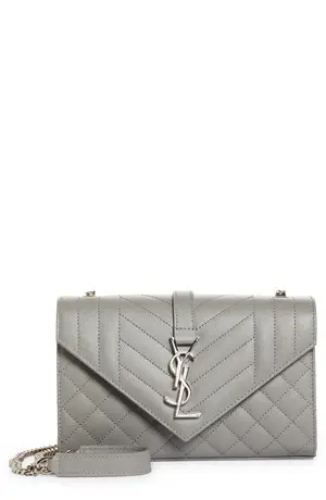 Saint Laurent Small Envelope Leather Shoulder Bag Grey