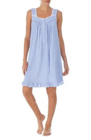 Eileen West Stripe Short Sleeveless Knit Nightgown Blue Stp