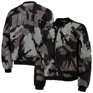 THE WILD COLLECTIVE Chicago Bulls Camo Sherpa Full-zip Bomber Jacket - Black
