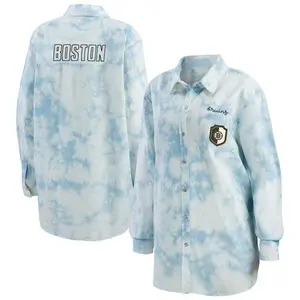 WEAR BY ERIN ANDREWS Boston Bruins Oversized Tie-dye Button-up Denim Shirt - White