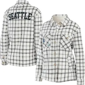 WEAR BY ERIN ANDREWS Seattle Kraken Plaid Button-up Shirt Jacket - Oatmeal